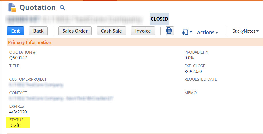 Modifying Estimate Statuses – NetSuite Experiences